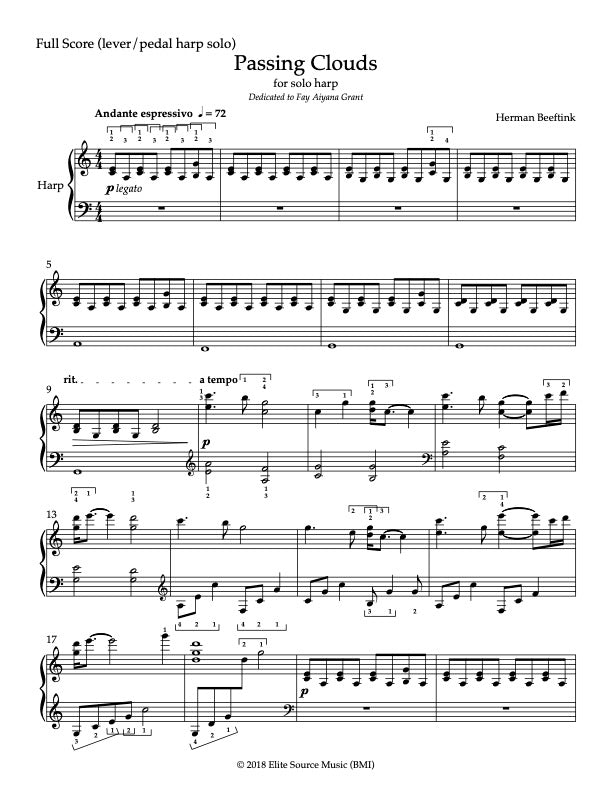 PASSING CLOUDS | for Lever and Pedal Harp | by Herman Beeftink | Sheet – Herman Beeftink - Composer