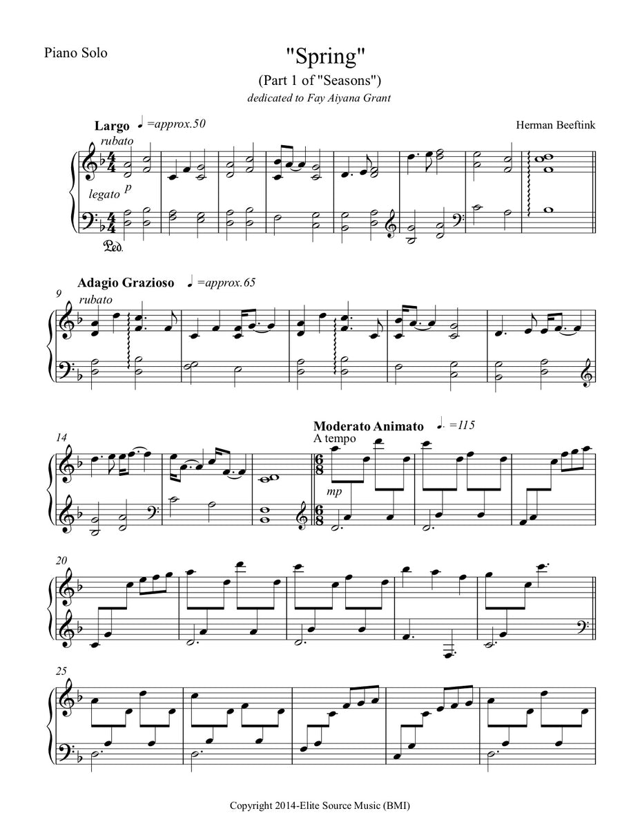SPRING | Piano Solo | by Herman Beeftink | Sheet Music (DIGITAL DOWNLO ...