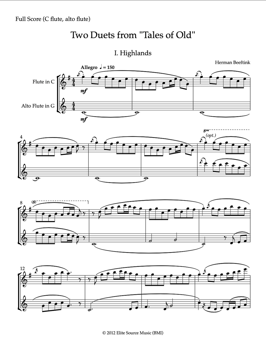 TWO DUETS FROM TALES OF OLD | C Flute & Alto Flute | by Herman Beeftin ...