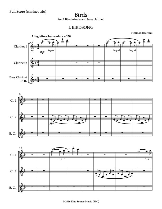 BIRDS | for 2 B-flat Clarinets and Bass clarinet | Complete (Parts I ...