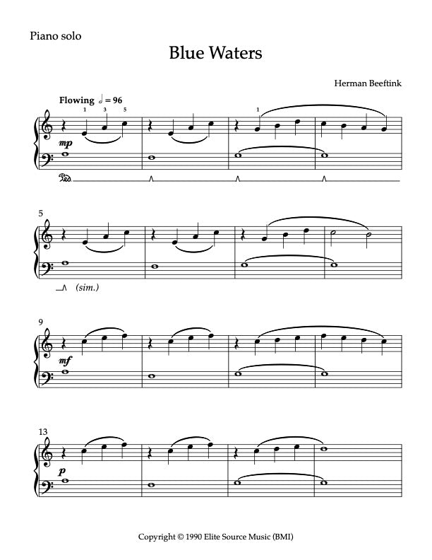 BLUE WATERS | Piano Solo | by Herman Beeftink | Sheet Music (DIGITAL D ...