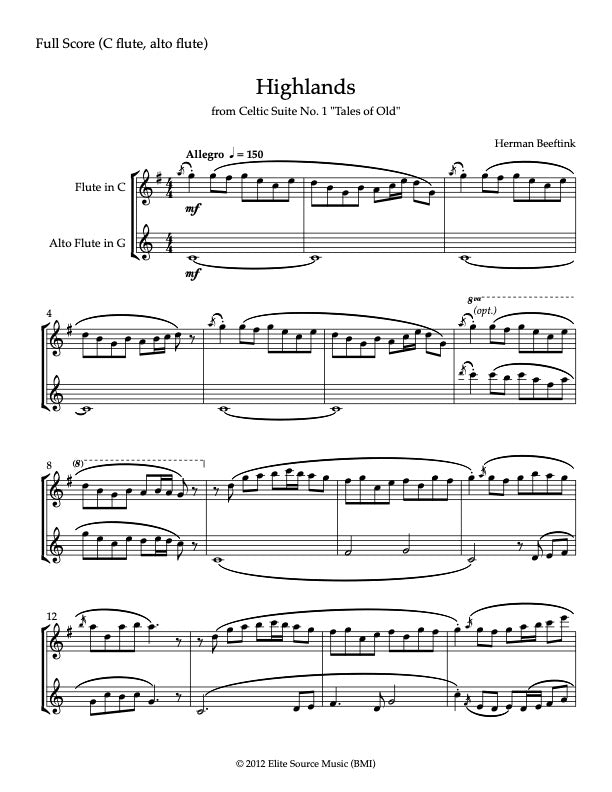 HIGHLANDS (DUO) | C Flute & Alto Flute | by Herman Beeftink | Sheet Mu ...