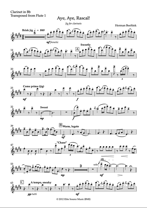 AYE, AYE, RASCAL! | Jig for Low Flutes | by Herman Beeftink | Score an ...