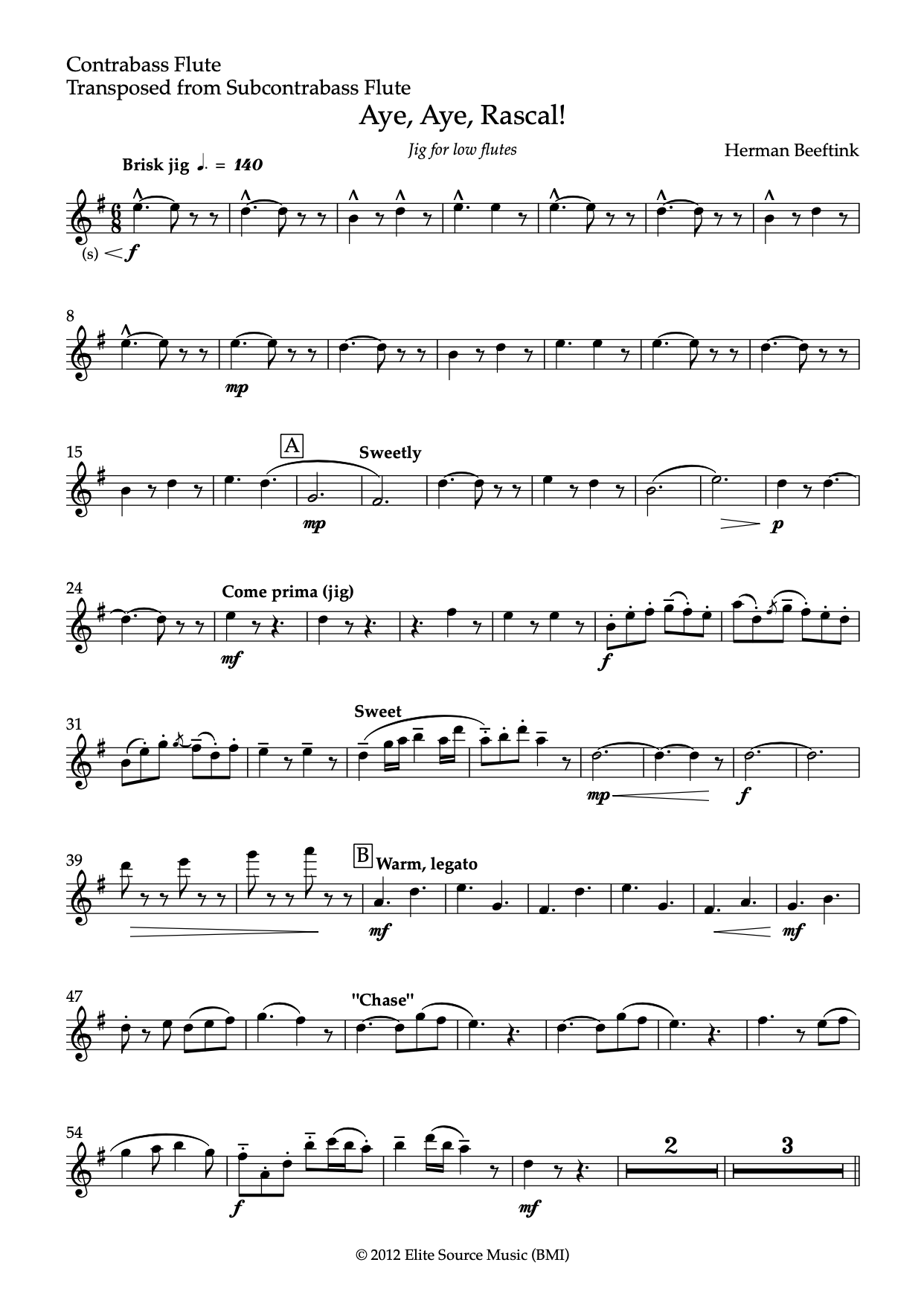 AYE, AYE, RASCAL! | Jig for Low Flutes | by Herman Beeftink | Score an ...