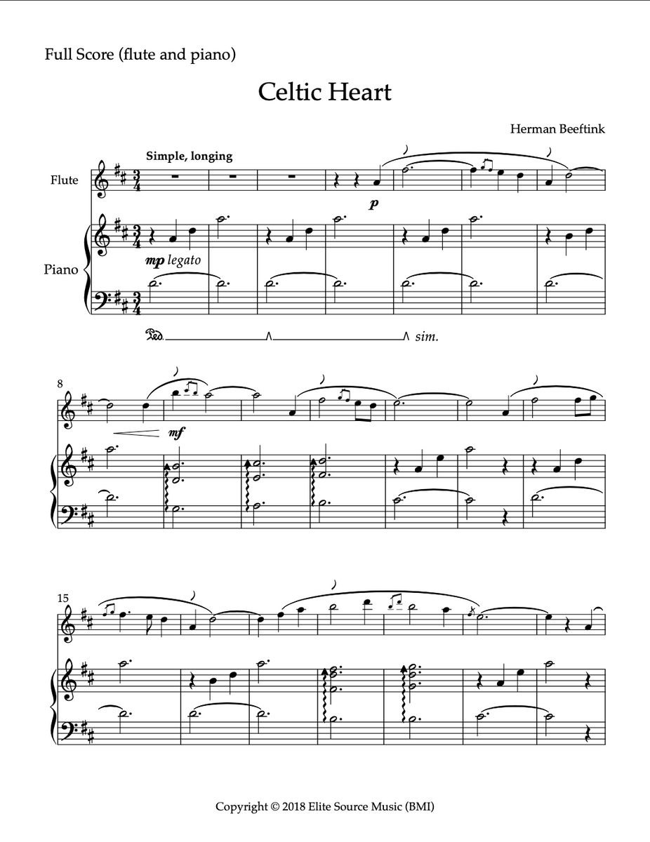 CELTIC HEART | for Flute and Piano | by Herman Beeftink | Sheet Music ...