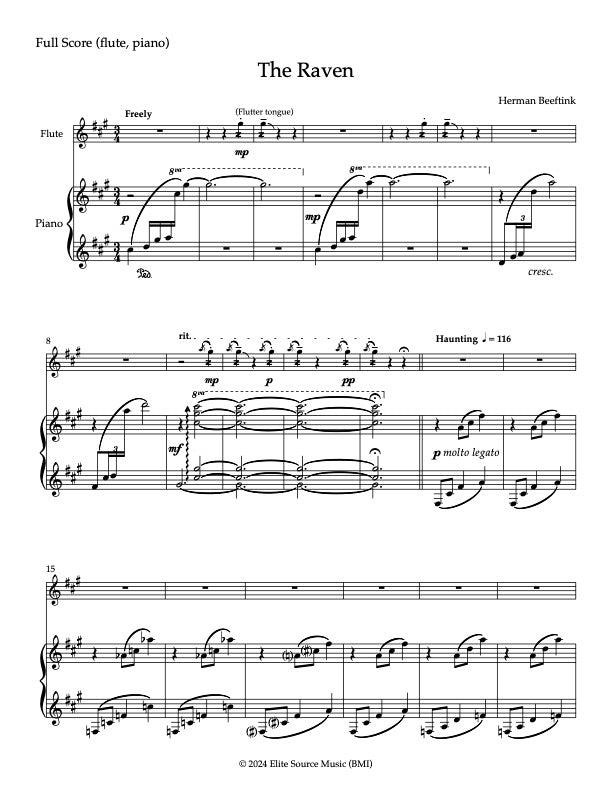 THE RAVEN | for Flute and Piano | by Herman Beeftink | Sheet Music (DI ...