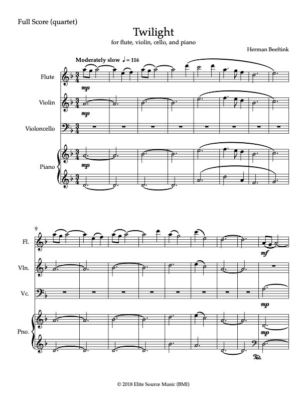 TWILIGHT | for Flute, Violin, Cello and Piano | by Herman Beeftink | S ...