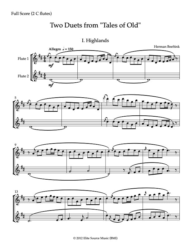TWO DUETS FROM TALES OF OLD | Two C Flutes | by Herman Beeftink | Shee ...