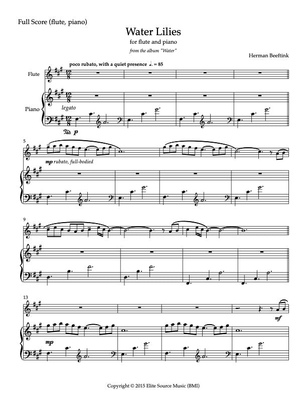 WATER LILIES | for Flute and Piano | by Herman Beeftink | Sheet Music ...