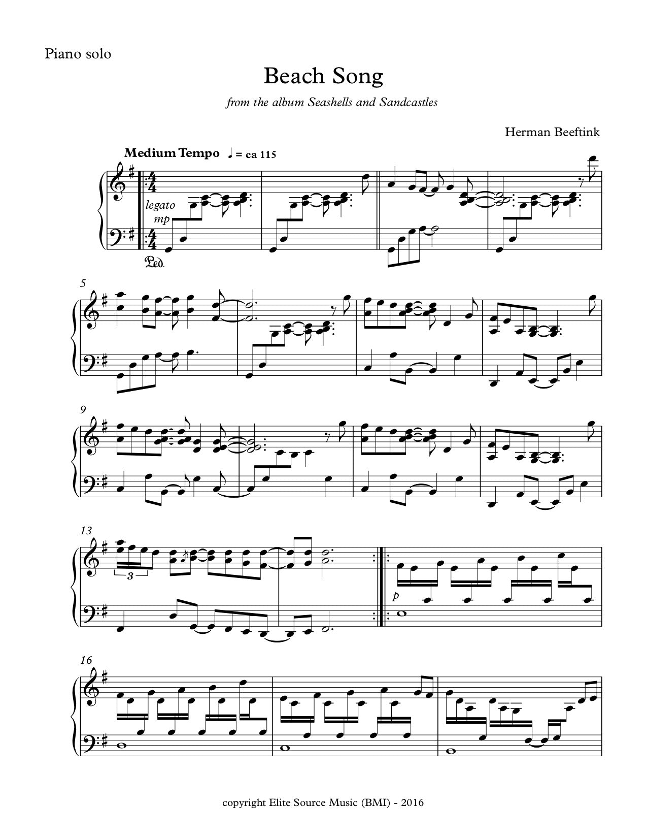 BEACH SONG | Piano Solo | by Herman Beeftink | Sheet Music (DIGITAL DO ...