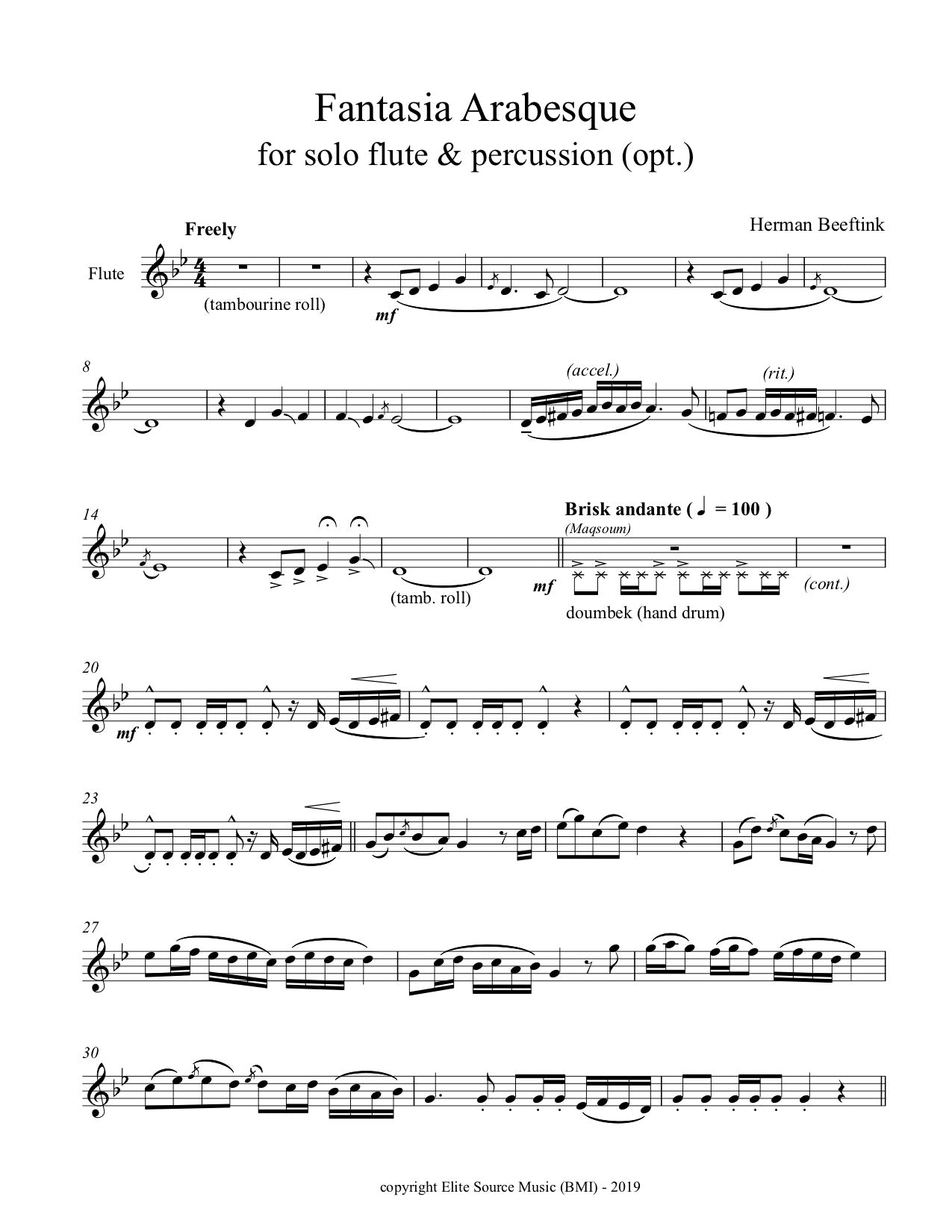 FANTASIA ARABESQUE | Flute Solo and Percussion | by Herman Beeftink ...