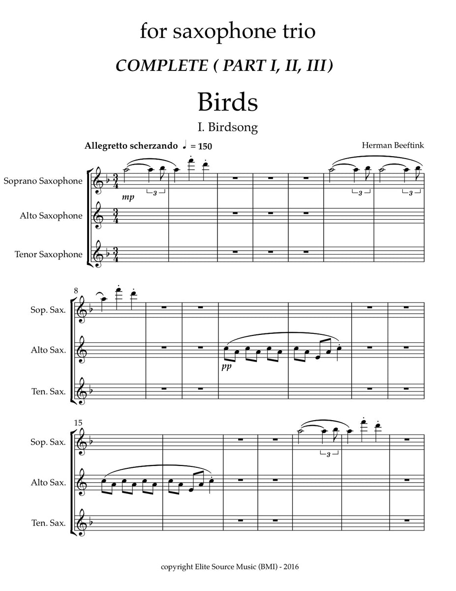 BIRDS | for Saxophone Trio (Soprano, Alto, Tenor) | COMPLETE (Part I,I ...