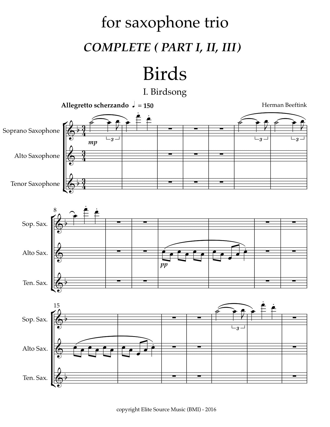 BIRDS | for Saxophone Trio (Soprano, Alto, Tenor) | COMPLETE (Part I,I ...
