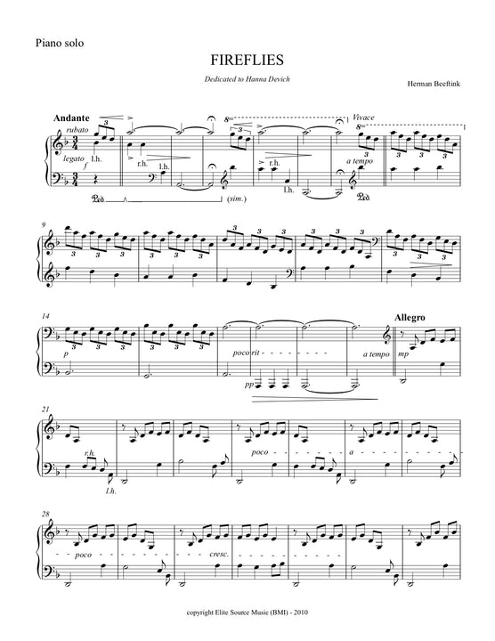 FIREFLIES | Piano Solo | by Herman Beeftink | Sheet Music (DIGITAL DOW ...