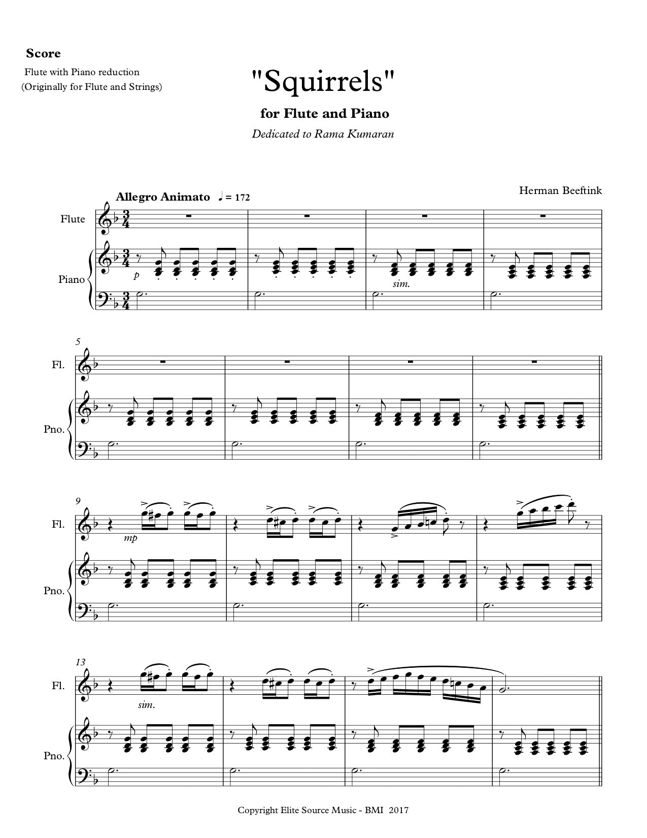 SQUIRRELS | for Flute and Piano | by Herman Beeftink | Score and Parts ...