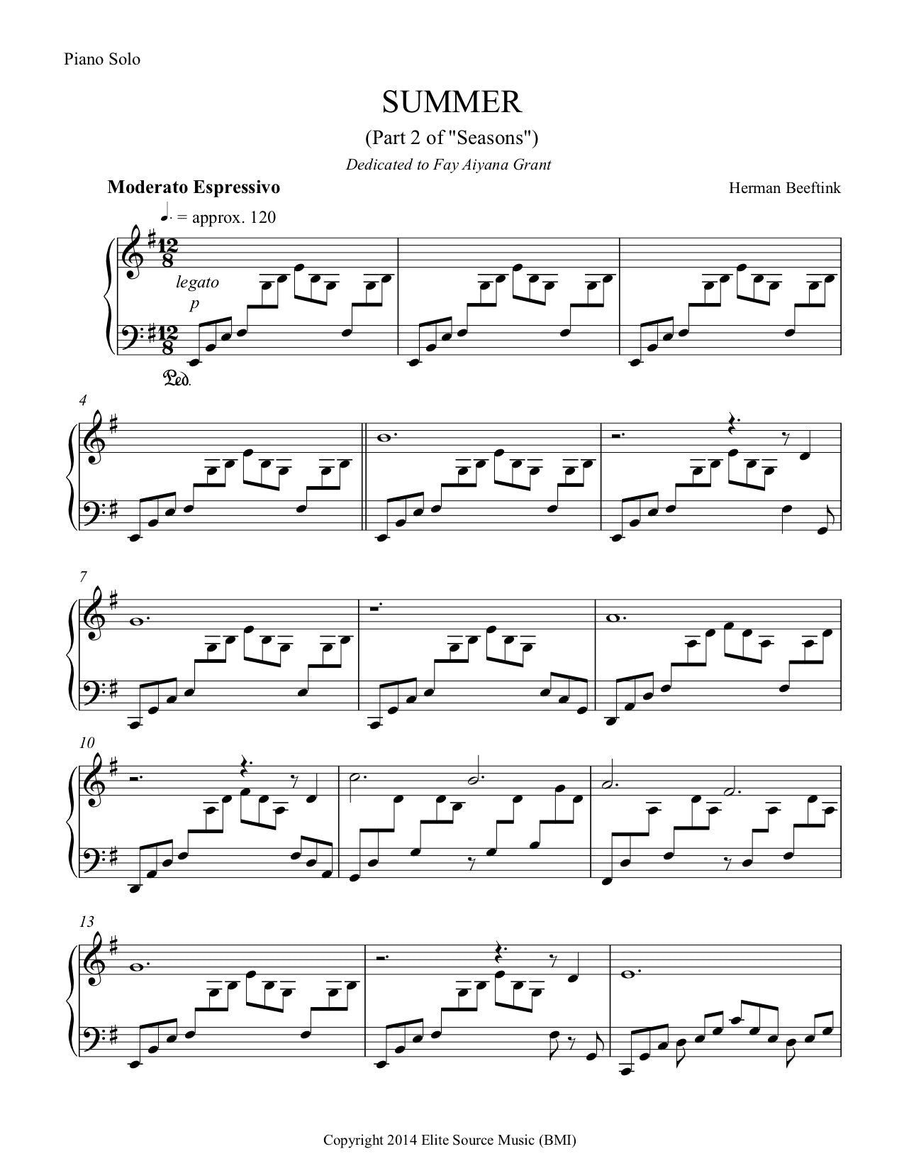 SUMMER | Piano Solo | by Herman Beeftink | Sheet Music (DIGITAL DOWNLO ...