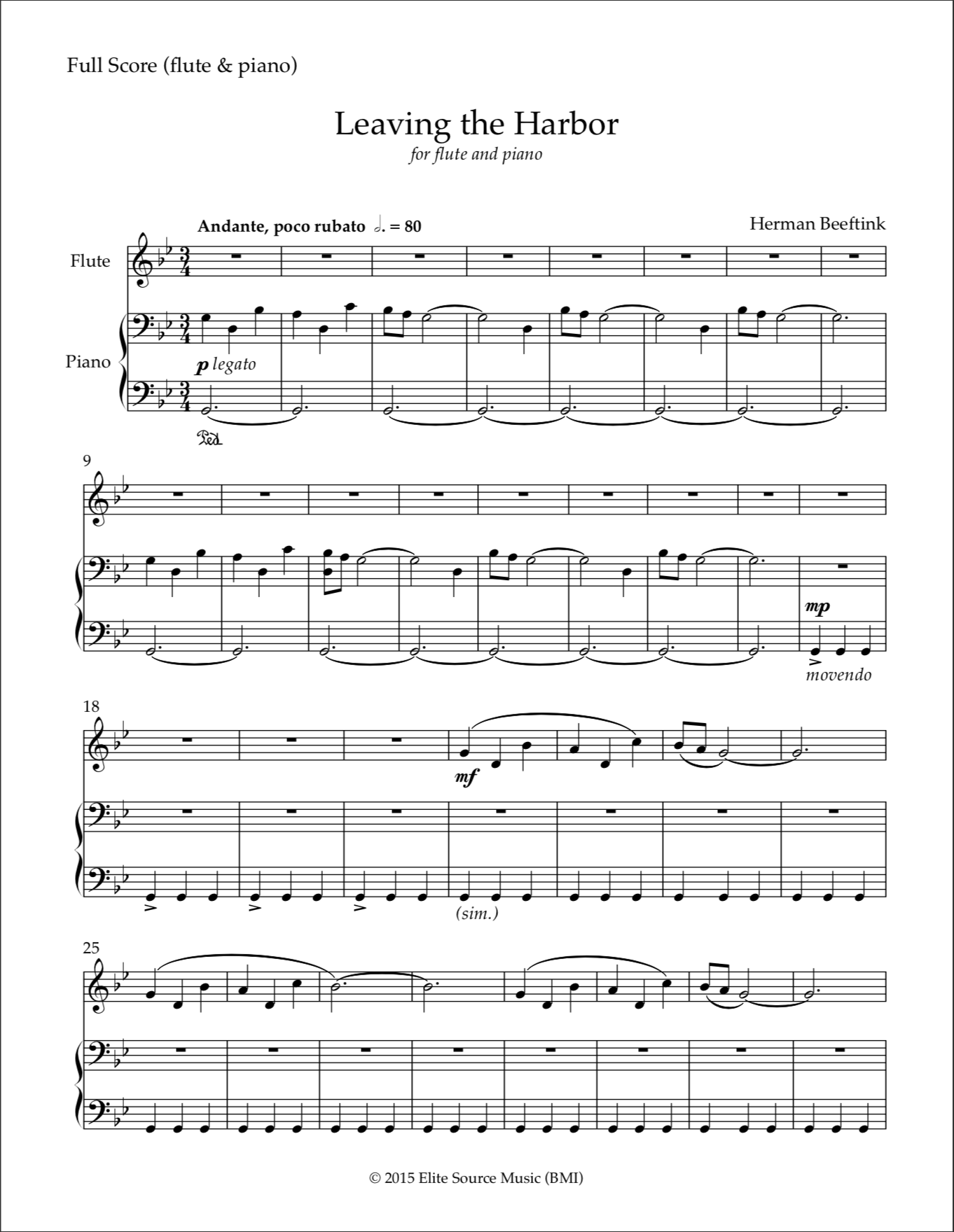 LEAVING THE HARBOR | for Flute and Piano | by Herman Beeftink | Sheet ...