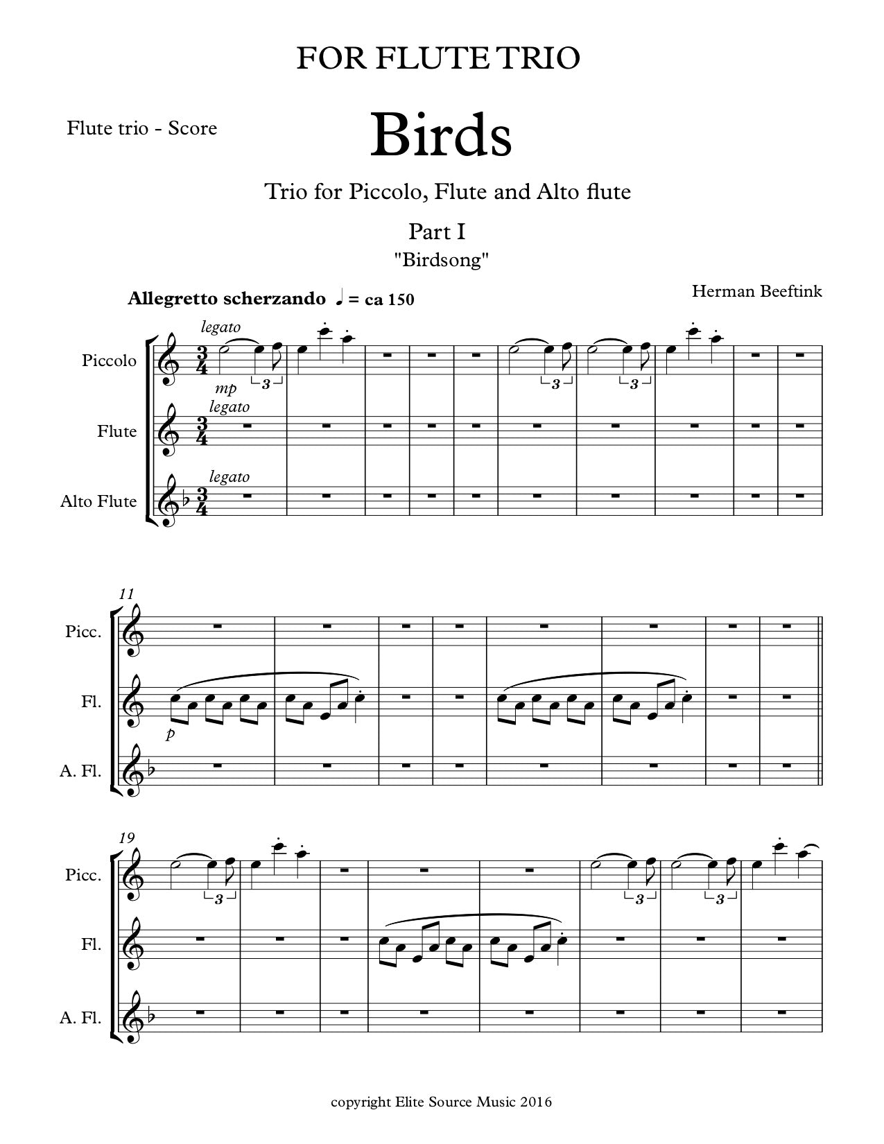 BIRDS | for Piccolo, Flute, and Alto Flute | Complete (Parts I, II, II ...