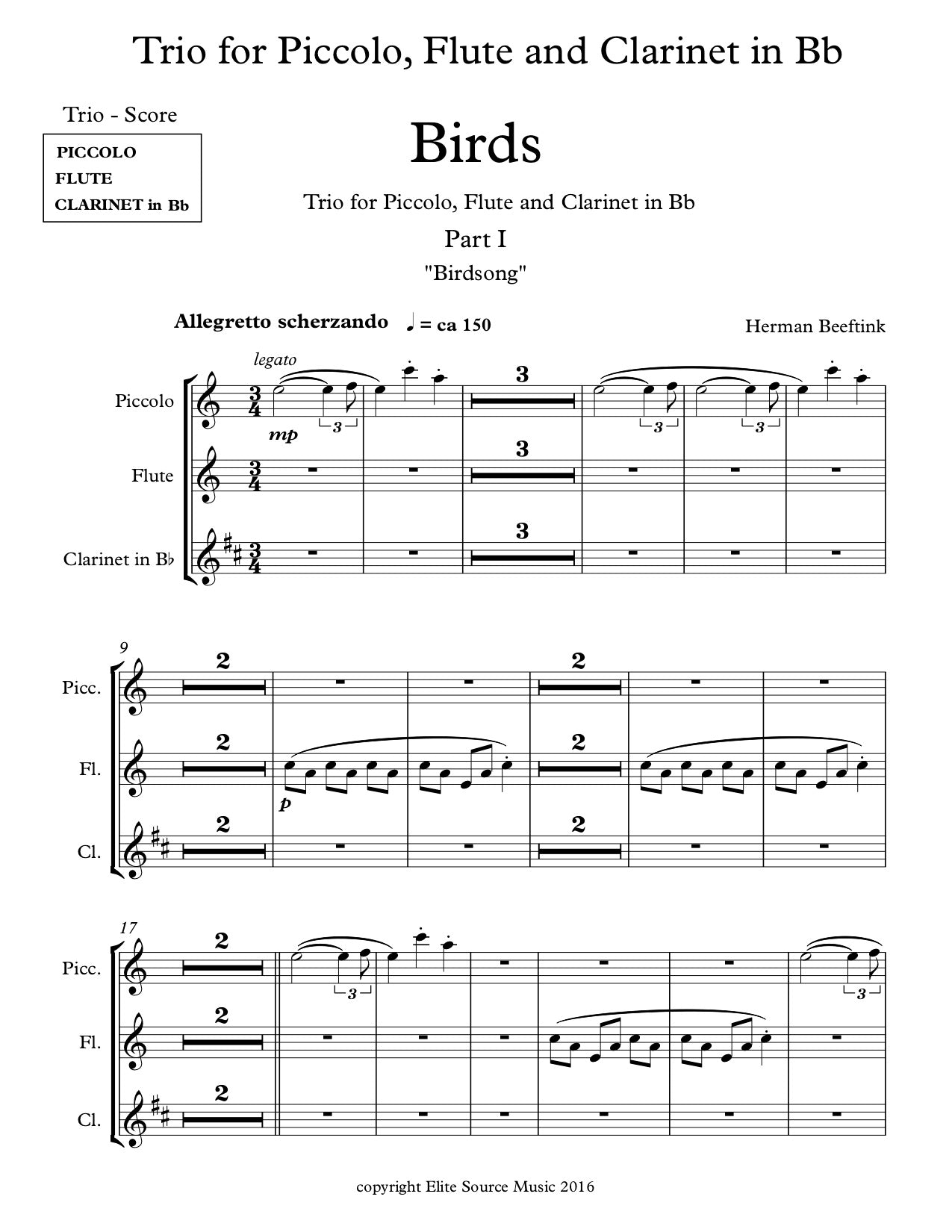 BIRDS | for Piccolo, Flute, and B-flat Clarinet | Complete (Parts I, I ...